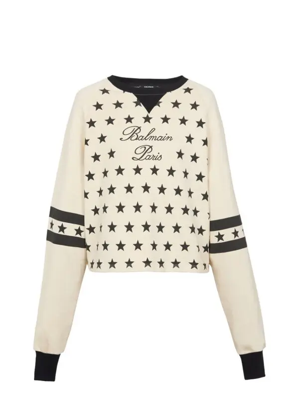 Balmain Paris Star Print Crewneck Sweatshirt - Nude