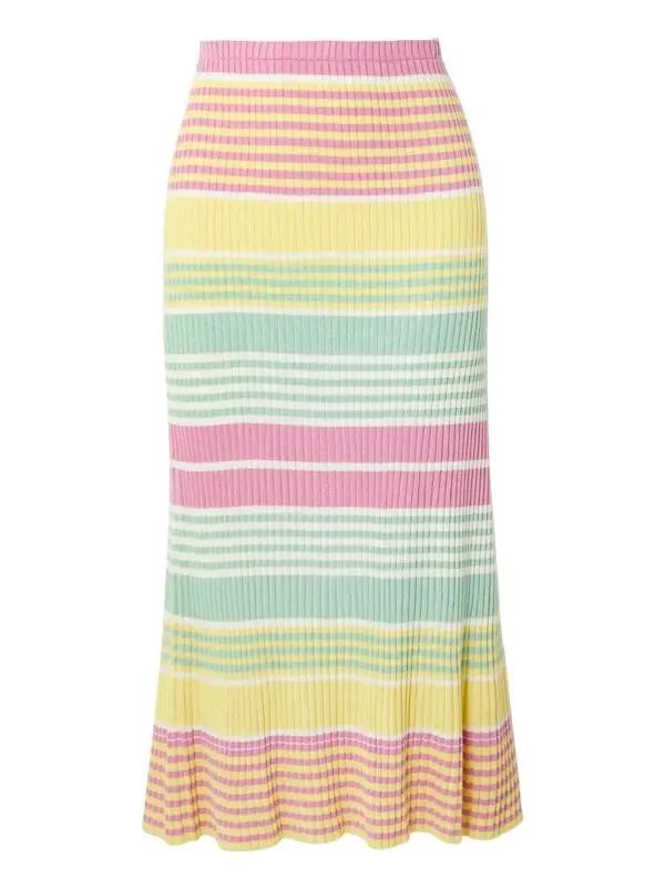 Rixo Kelly Striped Knit Midi Skirt - Yellow