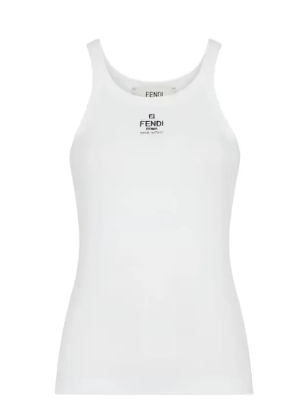 Fendi Logo Embroidered Ribbed Knit Tank Top - White