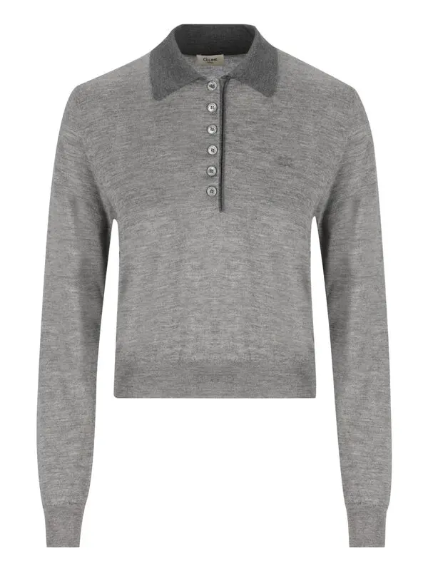 Celine Polo Sweater In Fine Cashmere Silk - Grey