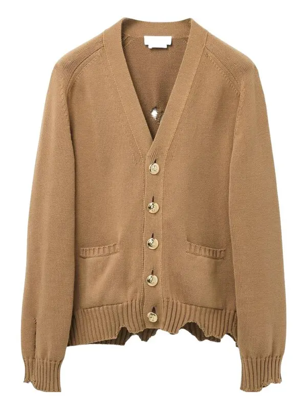 Alexander McQueen Distressed Skull V-neck Cardigan - Beige
