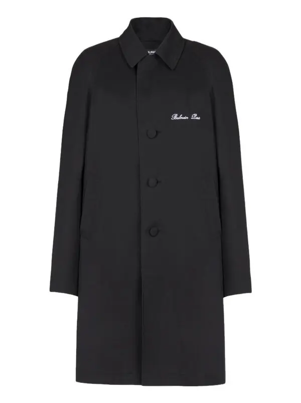 Balmain Logo Detailed Single Breasted Coat - Black