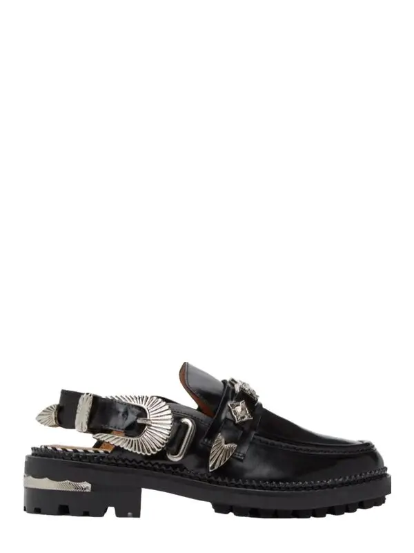 Toga Round-toe Slingback Mule Loafers - Black