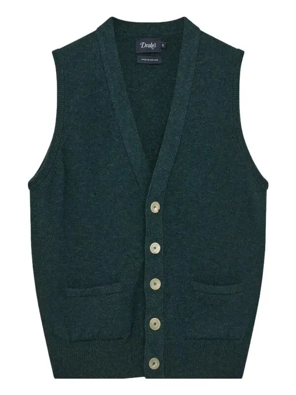DRAKE'S LONDON Sleeveless Cardigan With Rib Trim And Pockets - Green