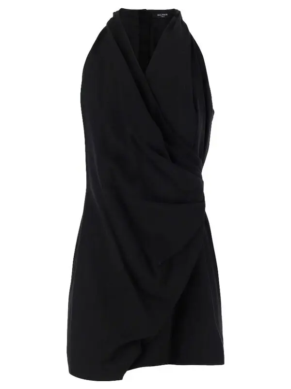 Balmain Halterneck Draped Mini Dress - Black