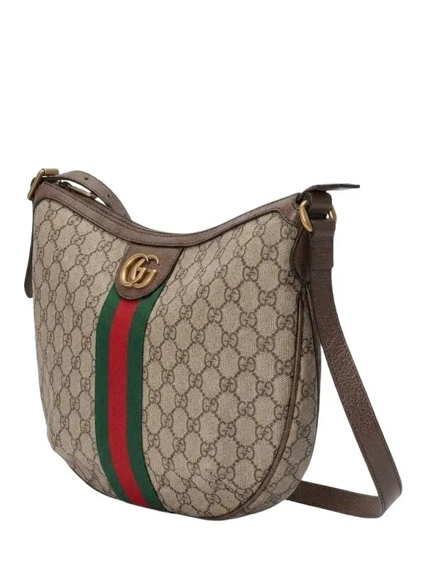 Gucci Ophidia Gg Monogram Saddle Bag With Web Stripe - Beige/ebony