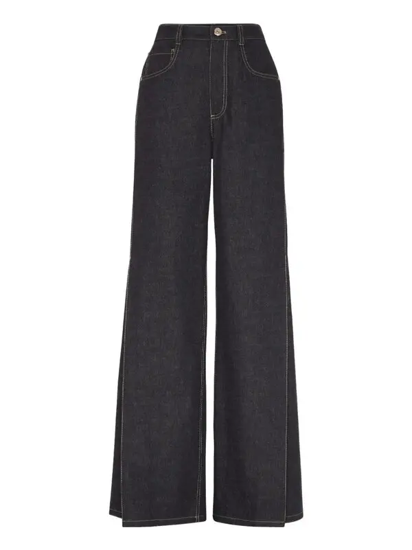 Brunello Cucinelli Contrast Stitch Wide-leg Jeans - Black