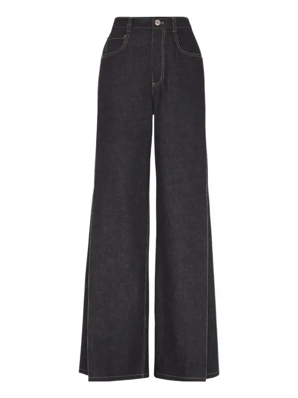 Brunello Cucinelli Contrast Stitch Wide-leg Jeans - Blue