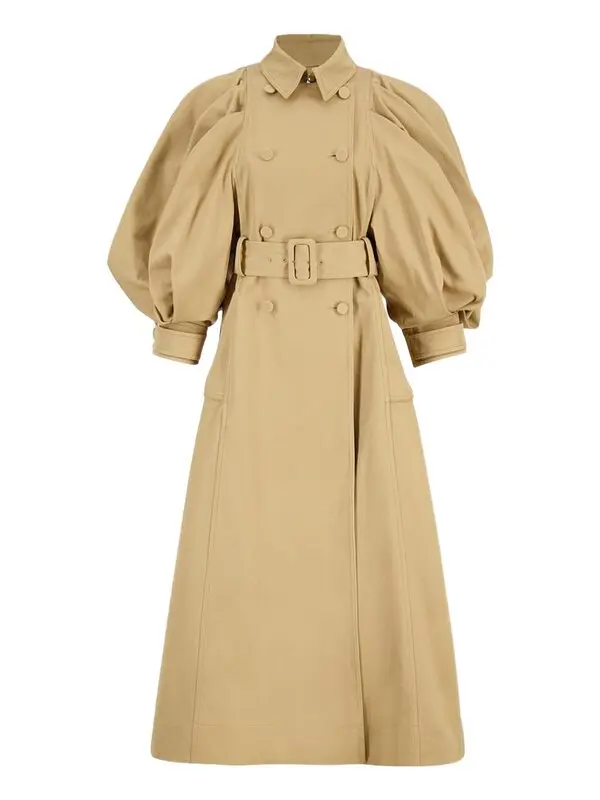 Gabriela Hearst Long-sleeved Trench Coat With Pleated Puff Sleeves - Camel