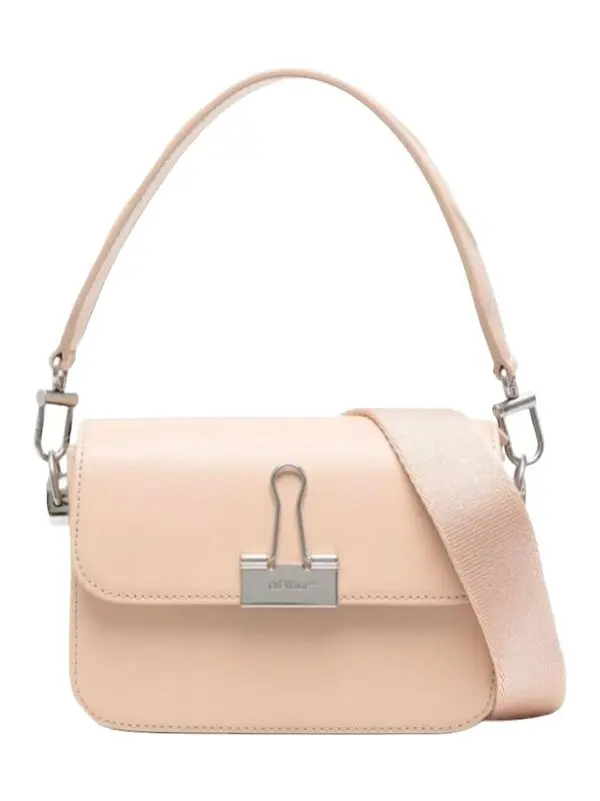 Off-White Binder Foldover Top Small Shoulder Bag - Nude