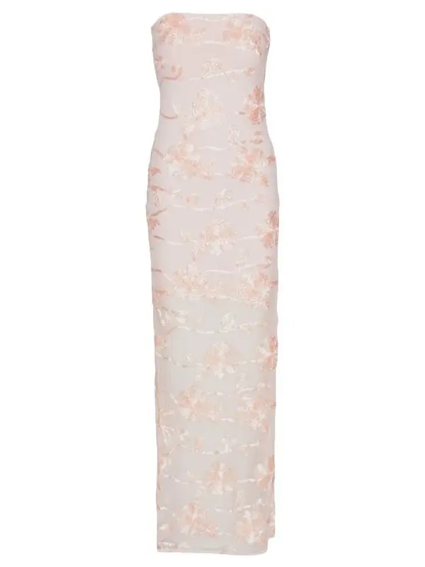 ROTATE BY BIRGER CHRISTENSEN Off-shoulder Floral Embroidered Maxi Dress - Light Pink