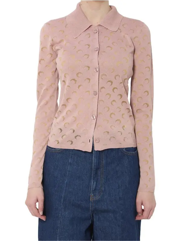MARINE SERRE All Over Moon Pattern Cardigan - Pink