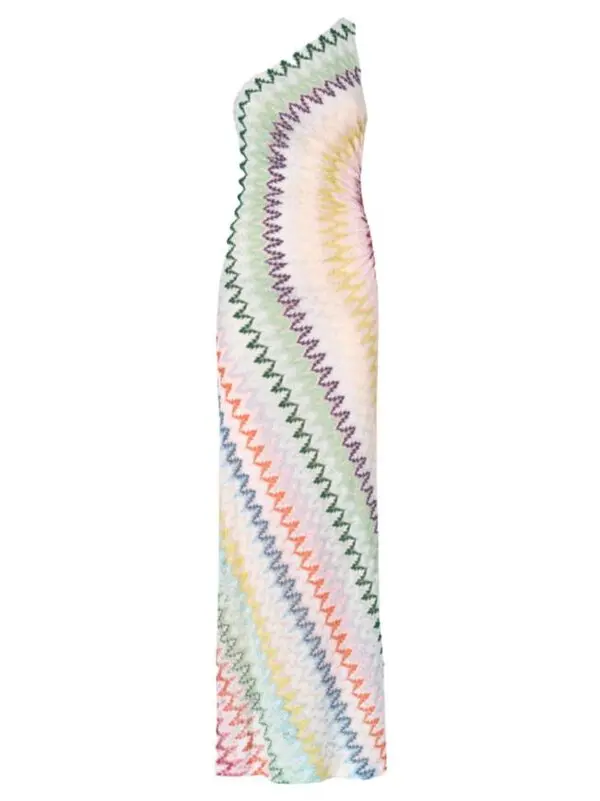 Missoni Chevron Lamé One-shoulder Long Dress - Multicoloured