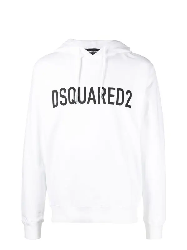 Dsquared2 Logo Printed Drawstring Hoodie - White