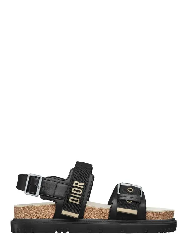 Dior Round Toe Flat Sandals - Black