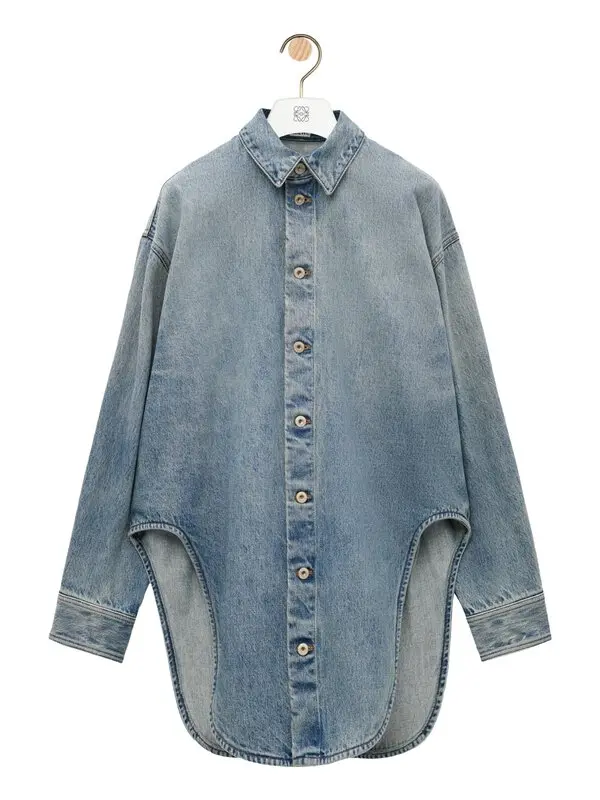 Loewe Overshirt In Cotton With Lapel And Curved Hem - Gray