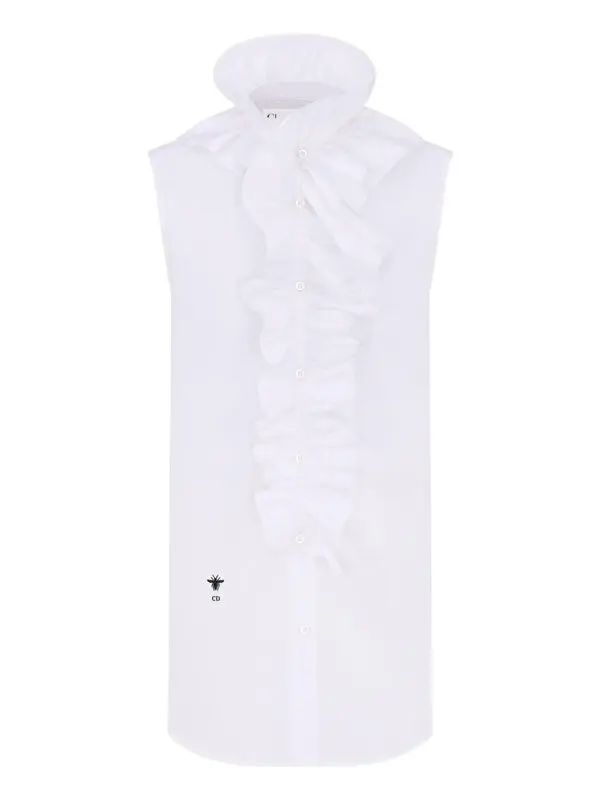 Dior Sleeveless Blouse With Detachable Ruched Collar - White