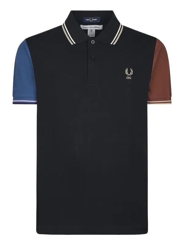 Comme Des Garçons Colour-block Logo Embroidered Polo Shirt - Black