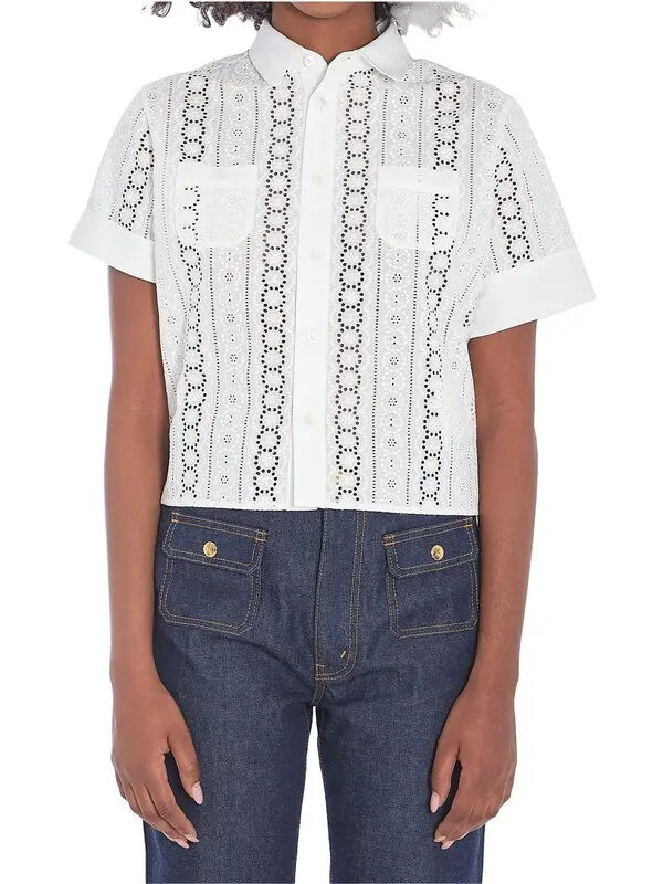 Celine Broderie Anglaise Cotton Shirt - White