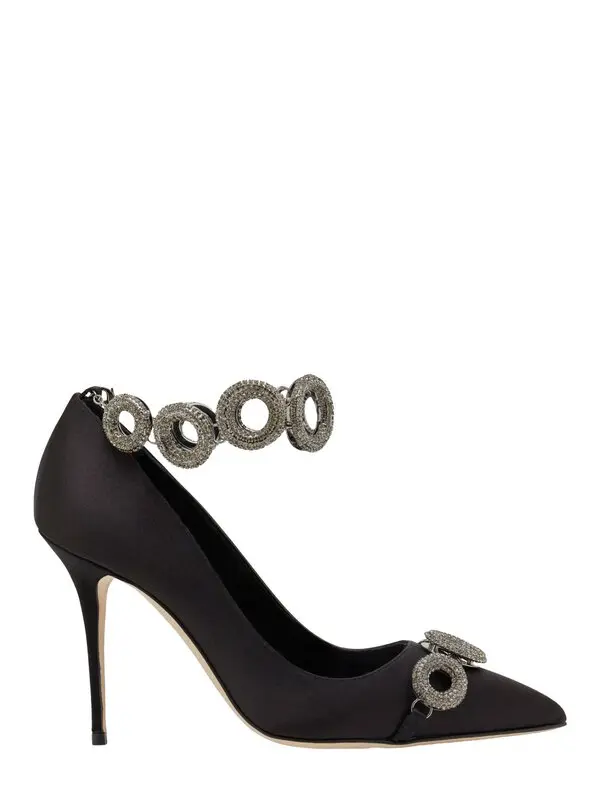 Manolo Blahnik Satin Embellished Pointed Heels - Black