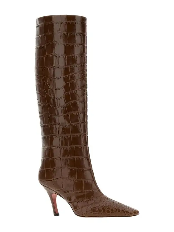 Amina Muaddi Zippered Square Toe Stiletto Boots - Brown