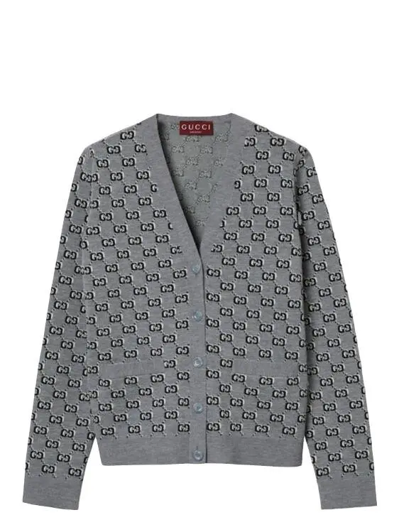 Gucci Gg Shadow Jacquard Cardigan - Grey
