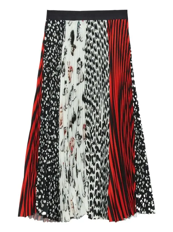 MSGM Patchwork Pleated Midi Skirt - Black