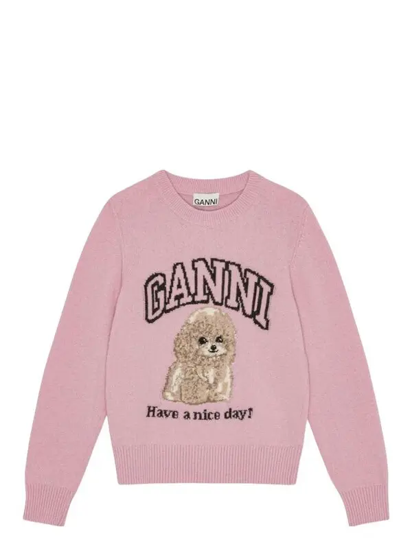GANNI Poodle Graphic Knit Sweater - Chalk Pink