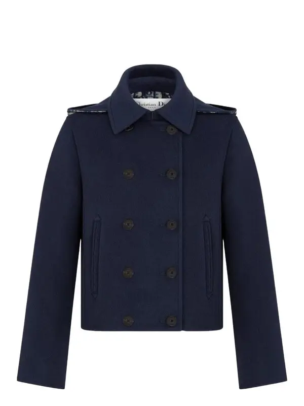 Dior Double-breasted Peacoat With Hood - Navy Blue