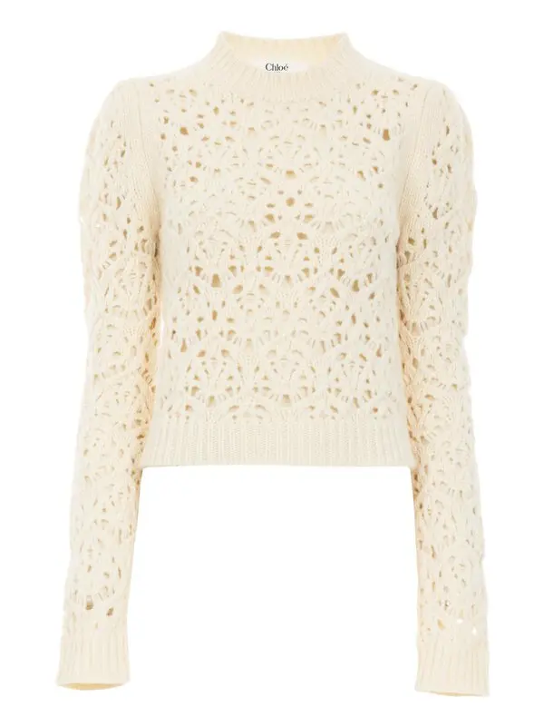 Chloé Chunky Wool Knit Sweater With Lace Effect - Signature Milk Color