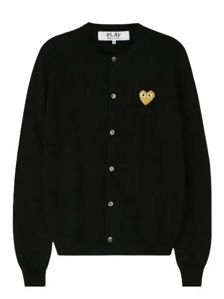 Play Comme Des Garcon Logo Patch Knitted Cardigan - Black/gold-tone
