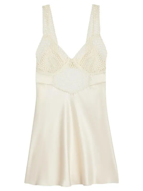 Celine Mini Dress In Crocheted Cotton And Silk - Off White