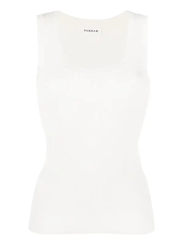 P.a.r.o.s.h Ribbed U-neck Tank Top - Cream White