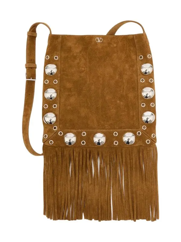 Valentino Garavani Suede Fringed Shoulder Bag - Havana Beige