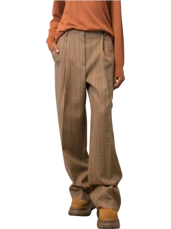 Dries Van Noten Checked Wide Leg Trousers - Camel