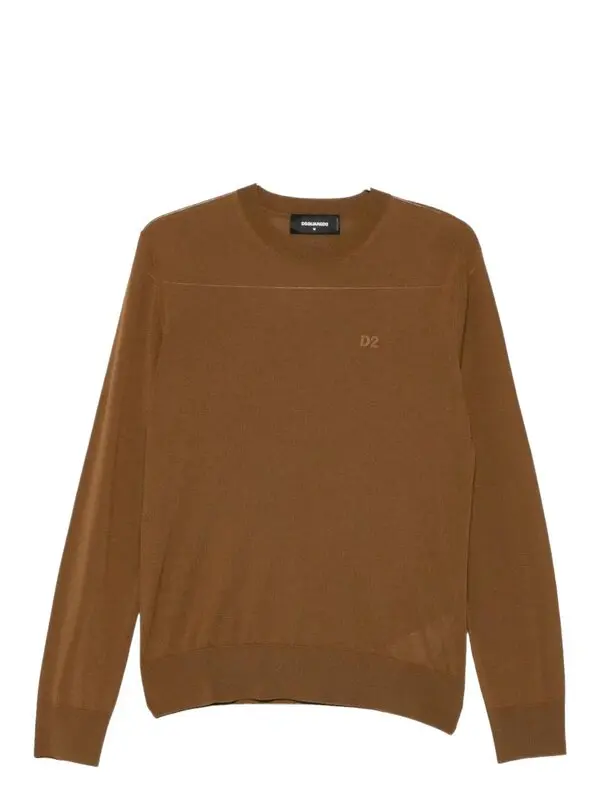 Dsquared2 D2 Logo-embroidered Crew Neck Wool Top - Brown