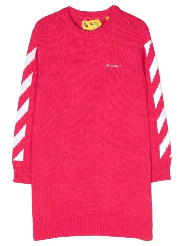 Off-White Arrows Print Long Sleeve T-shirt Dress - Red