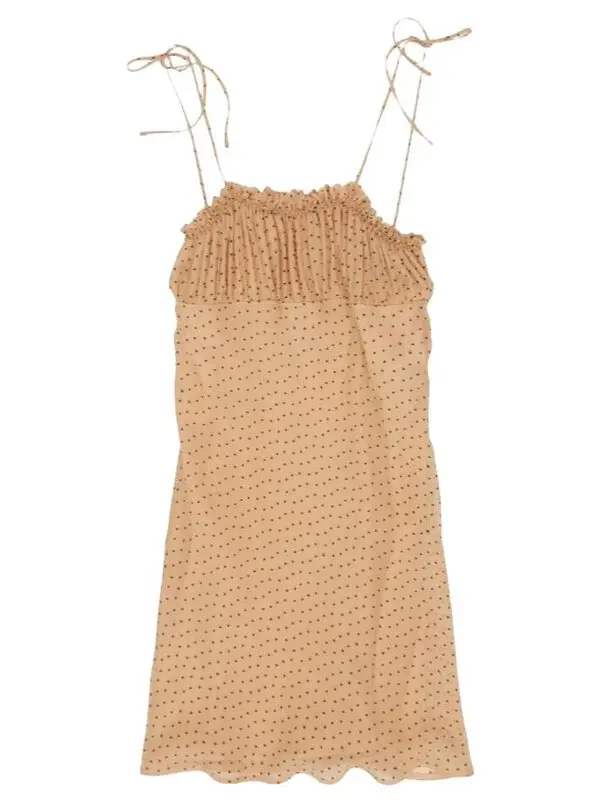 Saint Laurent Sleeveless Polka Dot Dress - Nude