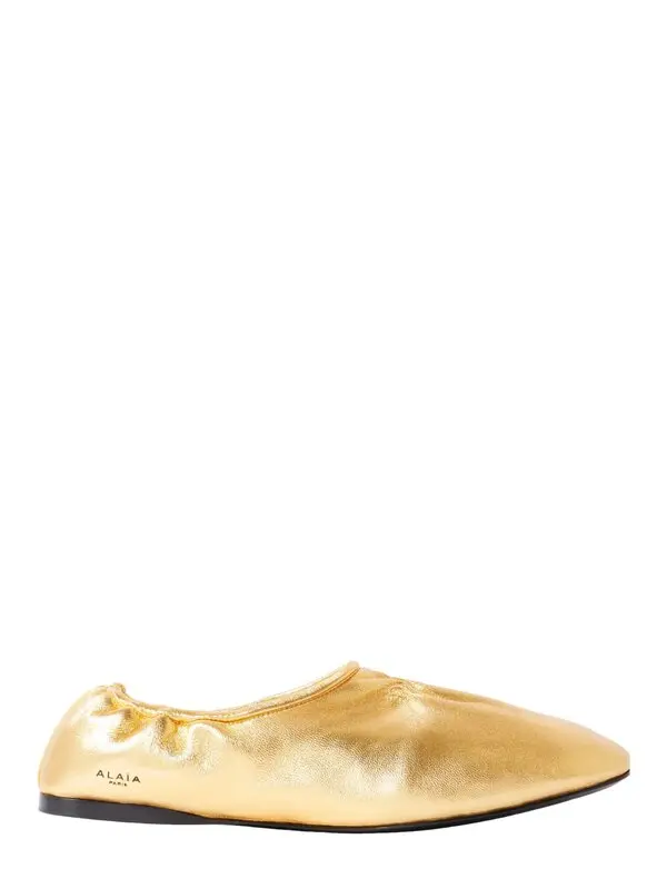 Alaïa Ruched Metallic Leather Flats - Golden