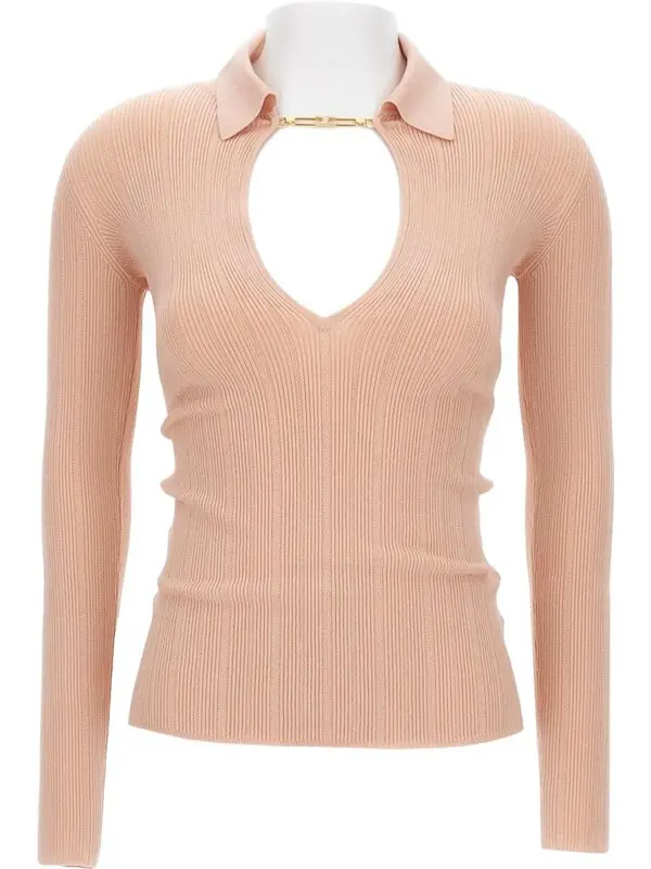Elisabetta Franchi Ribbed Polo-neck Sweater With Lapel Collar - Rosy