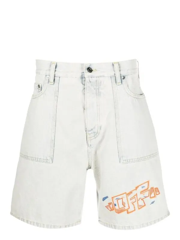 Off-White Denim Shorts With Bleaching And Embroidery - White