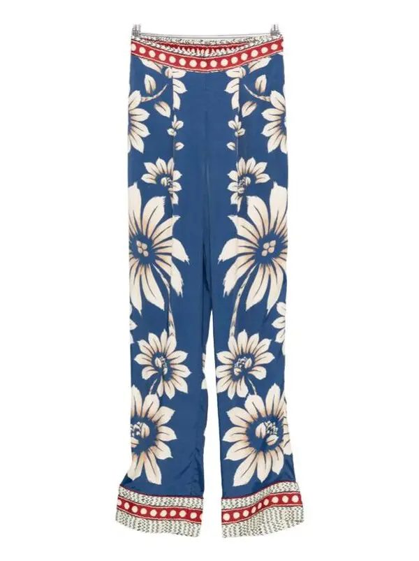 Farm Rio Luna Floral Wide-leg Pants - Blue