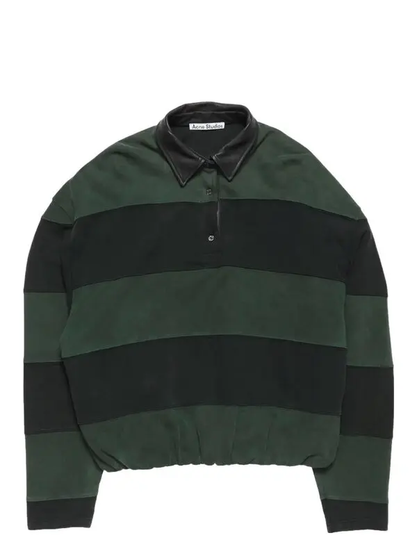 Acne Studios Striped Polo Jumper With Leather Neck - Black