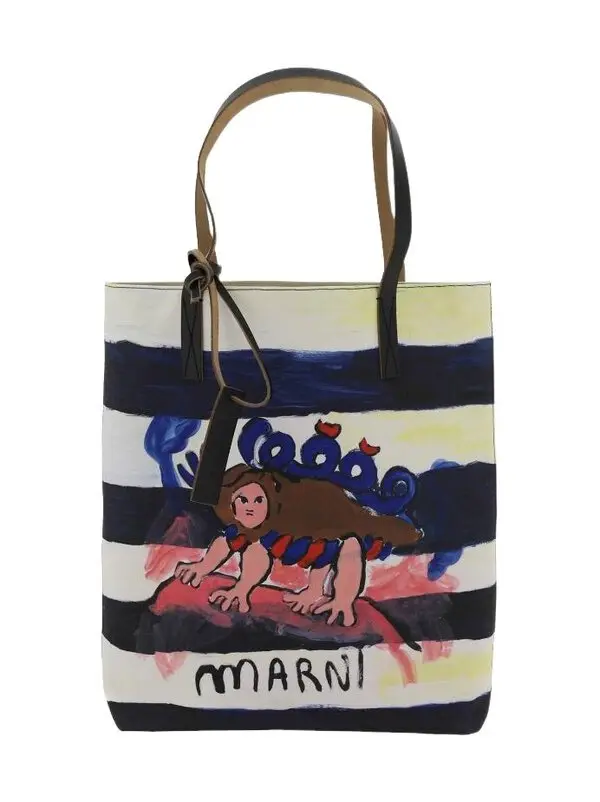 Marni Graphic Printed Striped Tote Bag - Black