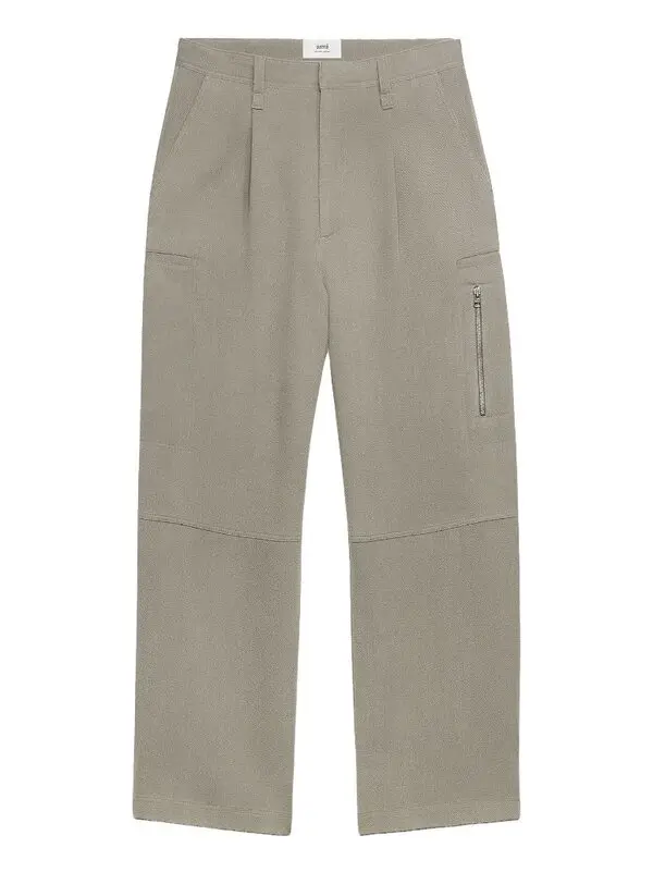 Ami Pleated Wide-leg Cargo Pants - Gray