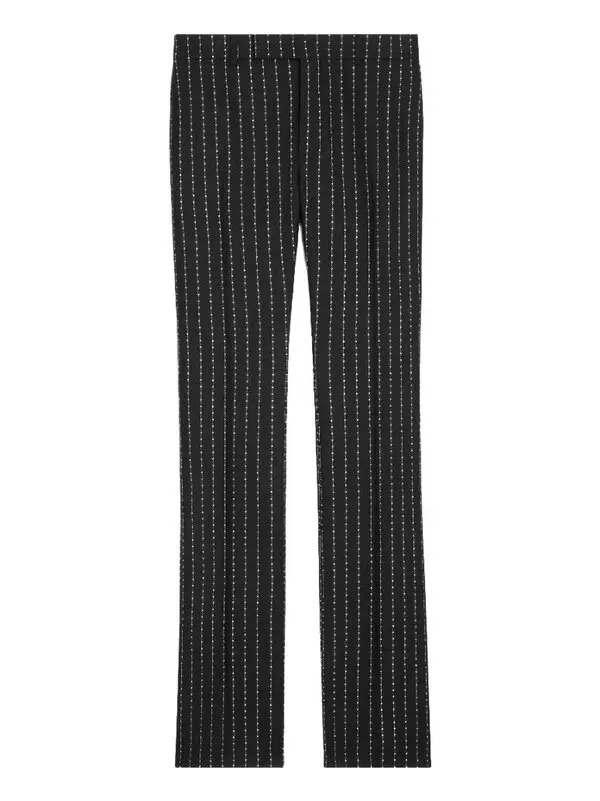 Celine Embroidered Flared Striped Wool Pants - Black/white
