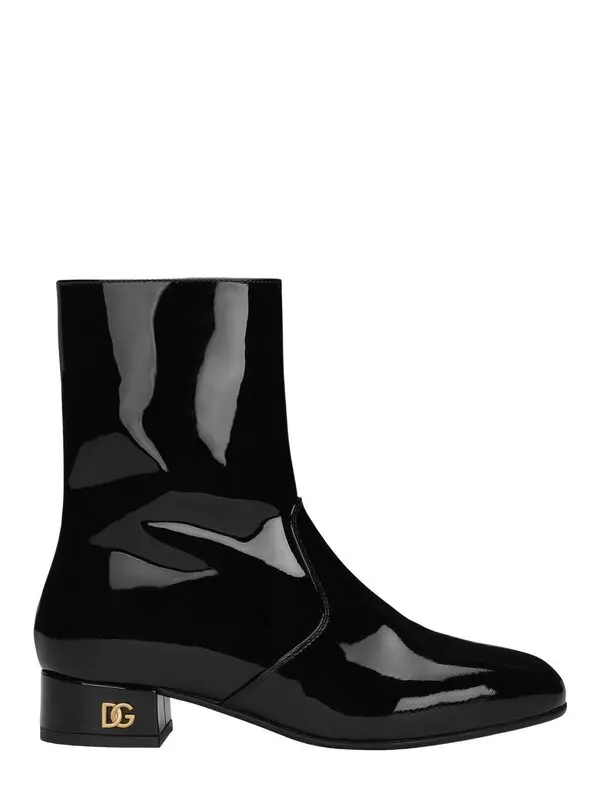 Dolce & Gabbana Patent Leather Ankle Boots - Black