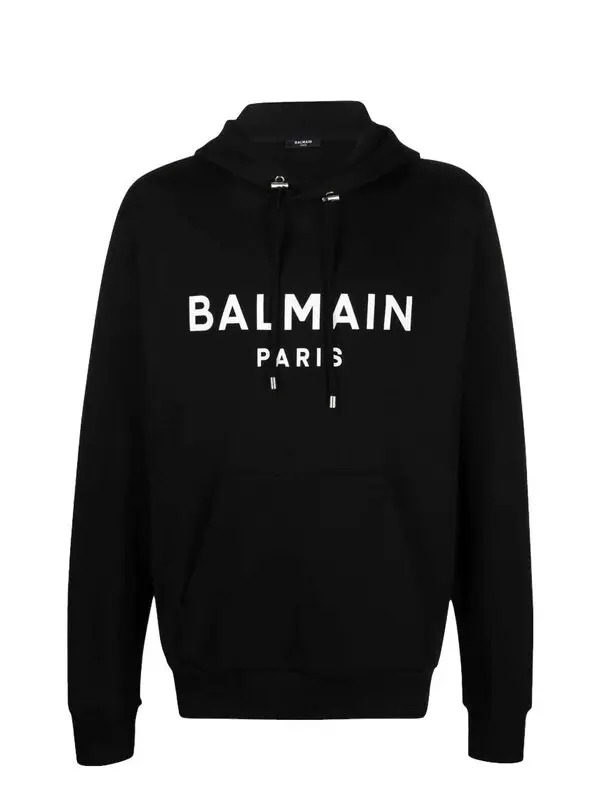 Balmain Cotton Printed Logo Hoodie - Black