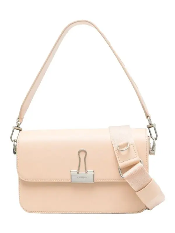 Off-White Binder Clip Foldover Top Crossbody Bag - Nude
