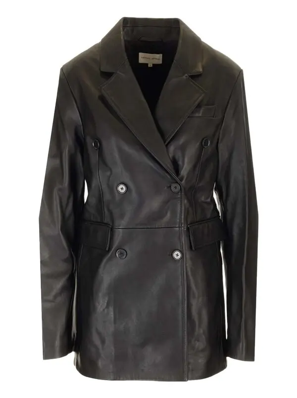 LOULOU STUDIO Benetra Double-breasted Leather Blazer - Black